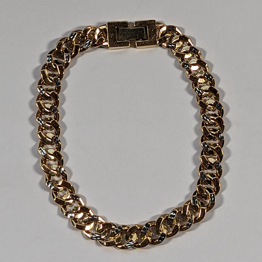 9ct Yellow Gold with White Gold Finished Thin Curb and Curly Bracelet 7 ...